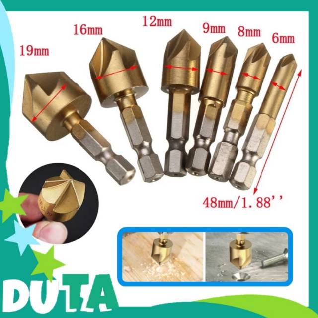 Jual 6pcs Mata Bor Countersink Hexagonal Drill Bit Chamfering Cutter ...
