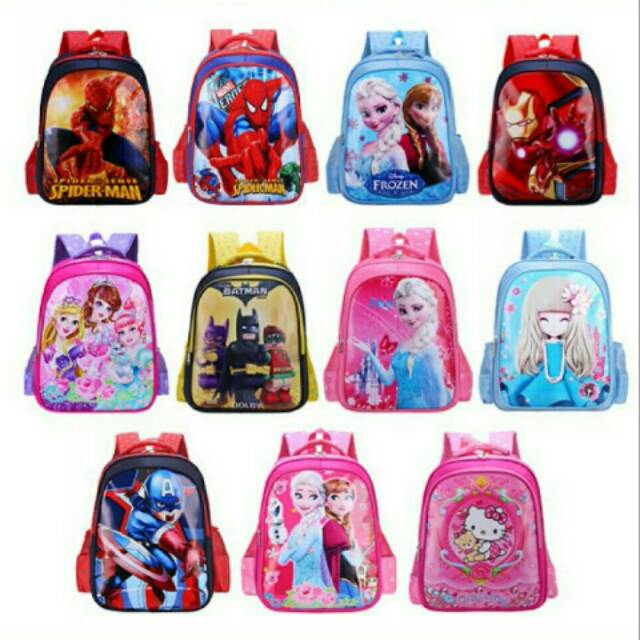 Jual [26cmx14cmx38cm] Tas ransel sekolah anak karakter 2D aneka motif ...