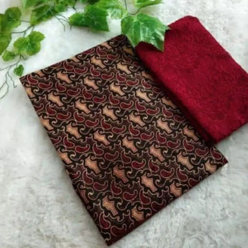 Jual KAIN BATIK SOGAN METE MERAH SET BROKAT | Shopee Indonesia