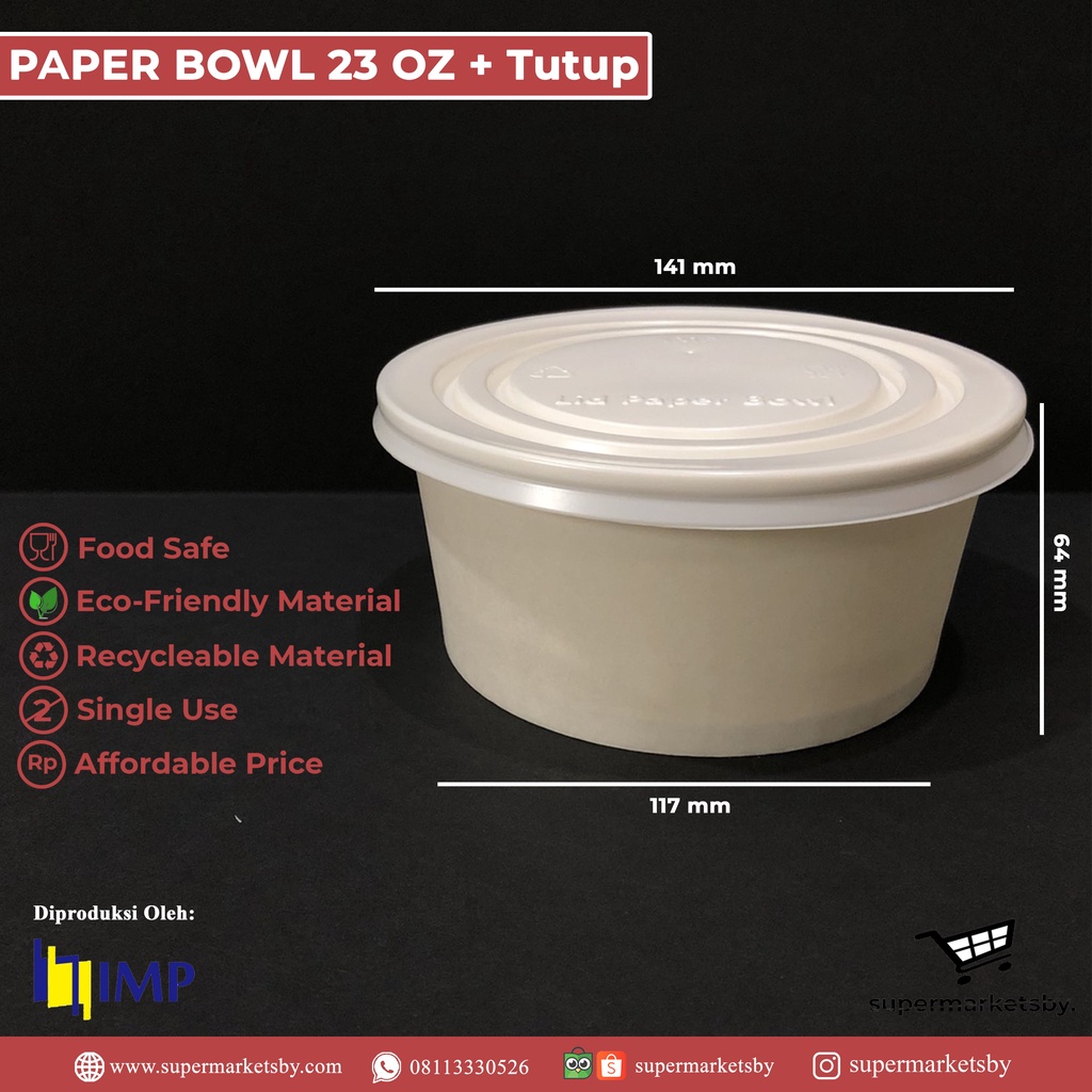 Jual Paper Bowl 23 oz 650 ml + Inner Tray + Tutup @ 50pcs | Shopee ...
