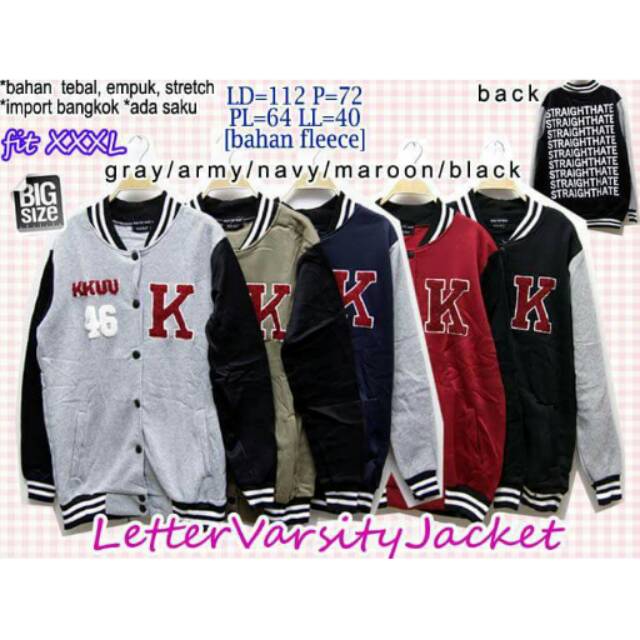 Jual Letter Varsity Jacket JAKET OUTER TEBAL SUPER JUMBO BIGSIZE UKURAN ...