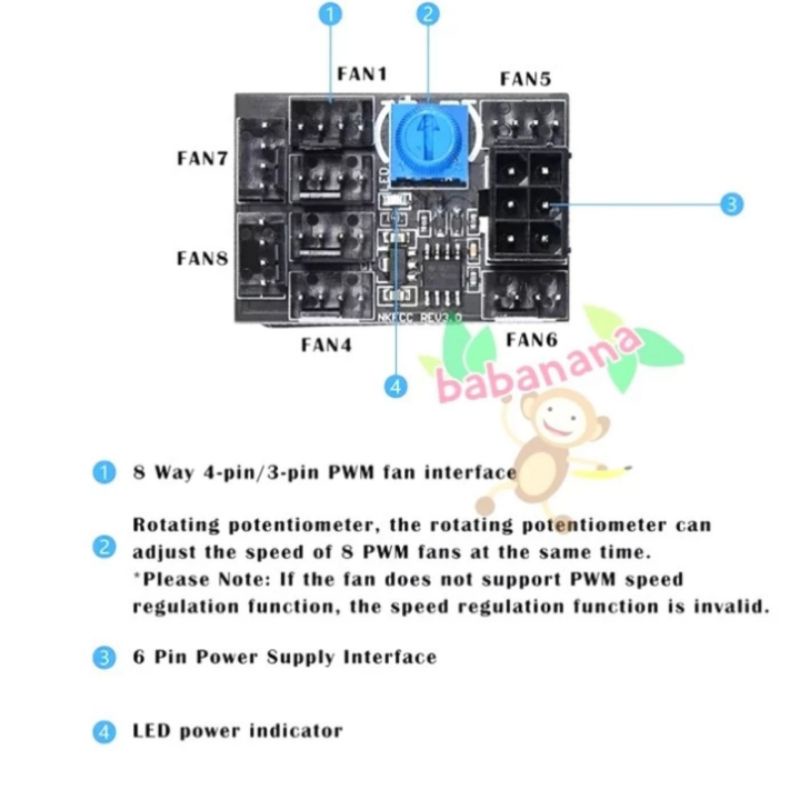 Jual Pwm hub 8 channel 4/3 pin pwm splitter fan connector cabang kipas ...
