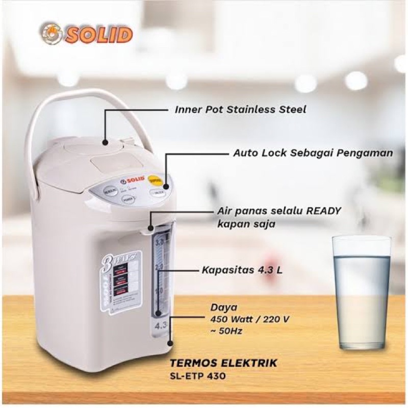 Jual SOLID Termos Listrik 4,3 Liter SL-ETP 430 Electric Thermos Pot 4 ...