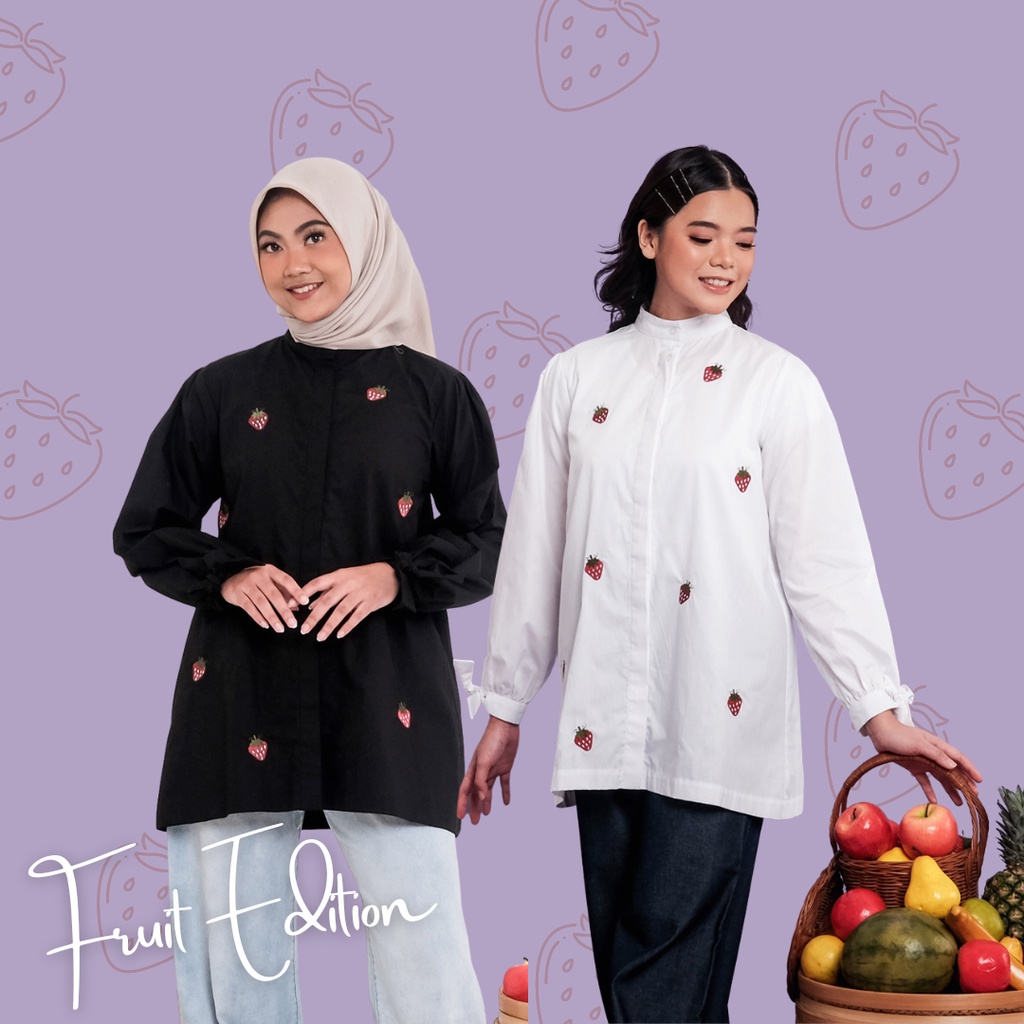 Jual SOWL - FRUIT EDITION / KEMEJA BORDIR STRAWBERRY / STRAWBERRY ...