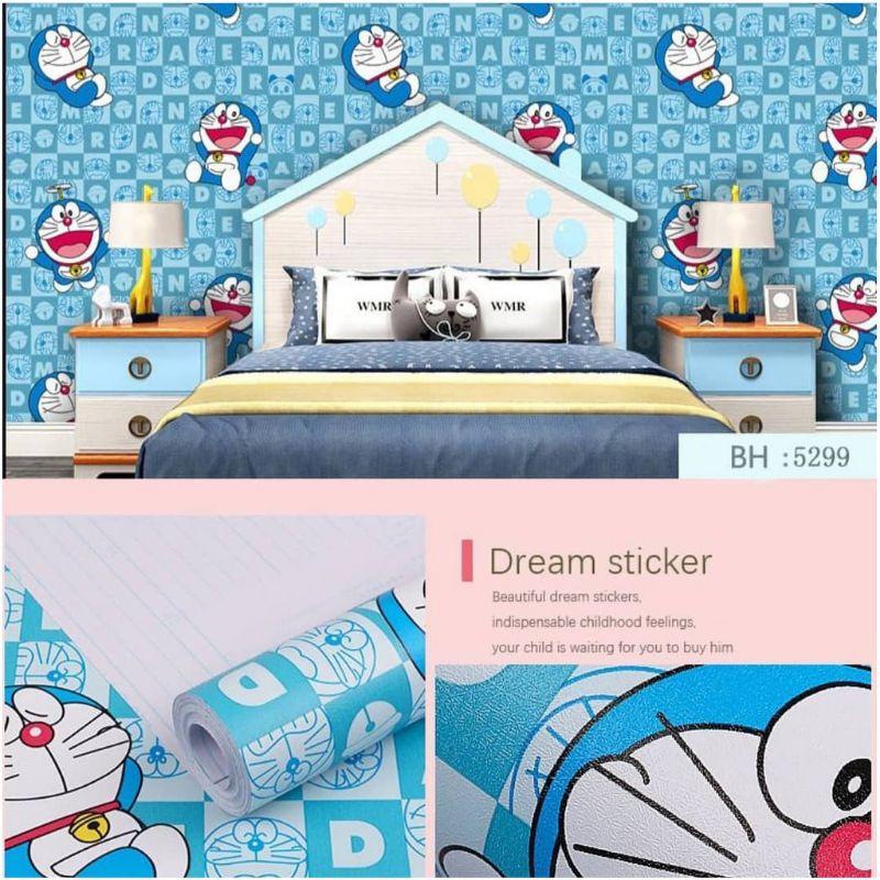 Jual Wallpaper Dinding Wall Sticker Doraemon Kotak Panjang 10 meter lebar 45 cm | Shopee Indonesia