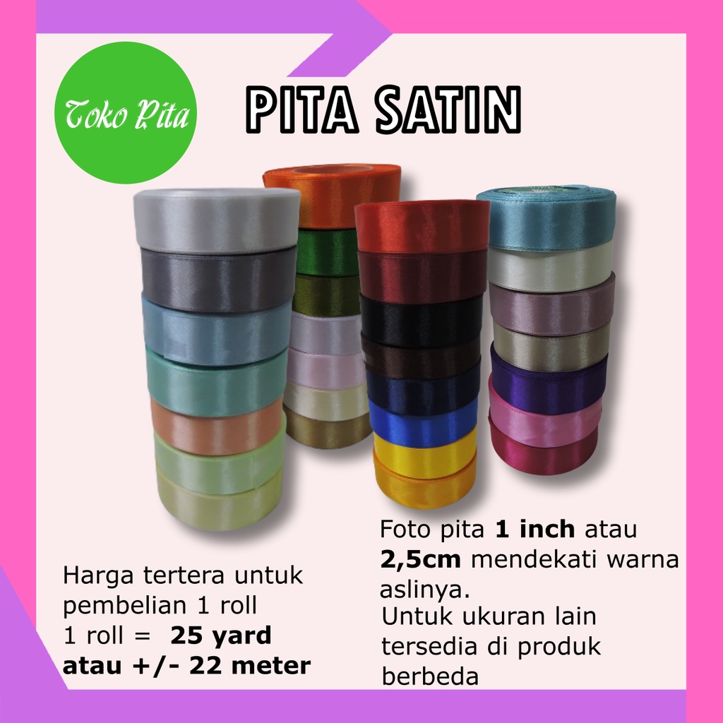 Jual Pita Satin 1 INCH / 2,5 CM Hampers Parcel 25 YARD per roll | Shopee Indonesia