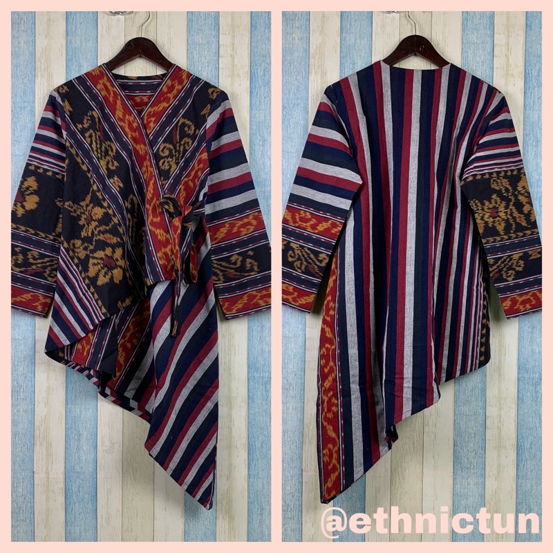 Jual blouse osaka series atasan baju batik tenun modern motif lurik mawar | Shopee Indonesia