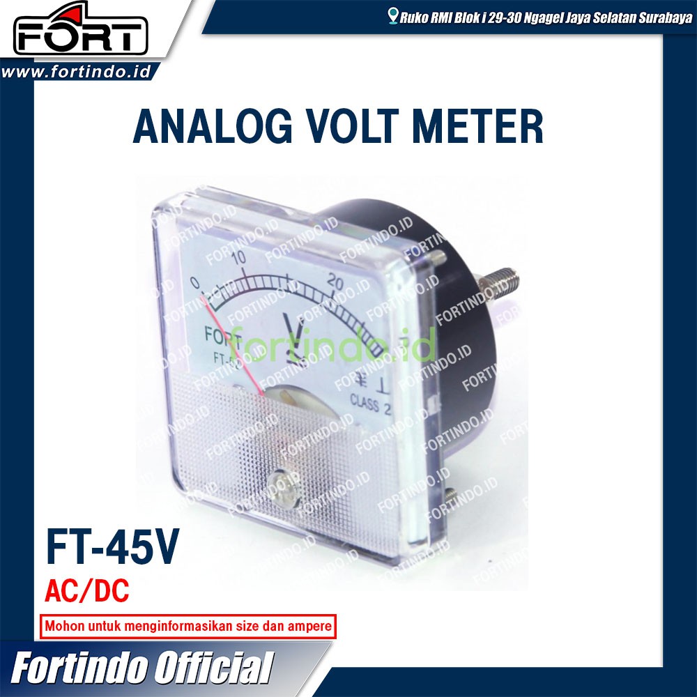 Jual Volt Analog Meter AMOB FT-45V AC/DC Panel Meter MERK FORT | Shopee ...
