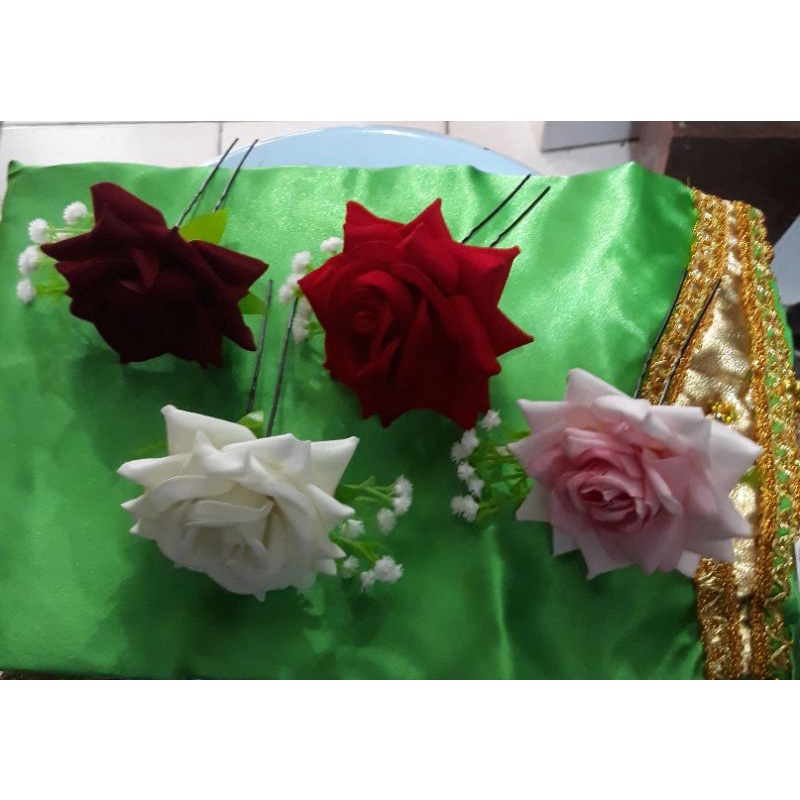 Jual bunga sanggul cucuk sanggul L/tusuk sanggul mawar bludru/hiasan ...
