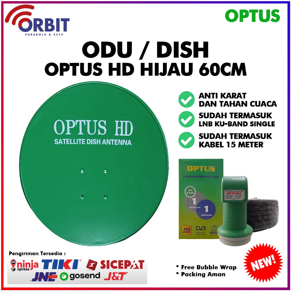 Jual PAKET ODU OPTUS HD 60CM HIJAU + LNB KU-BAND SINGLE + KABEL 15M ...