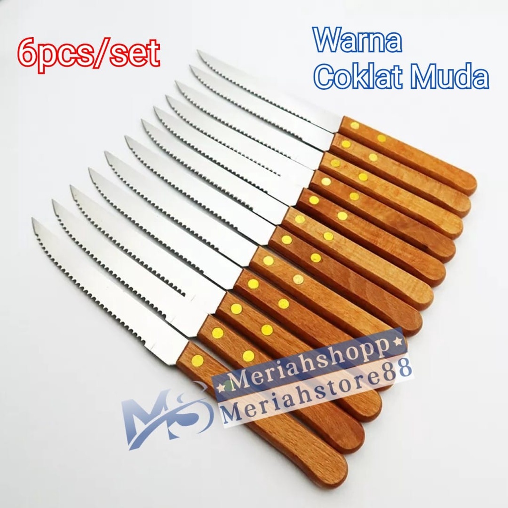 Jual 6pcs/set Pisau Steak Stainless (2 Varian) gg. Kayu Import / Wooden ...