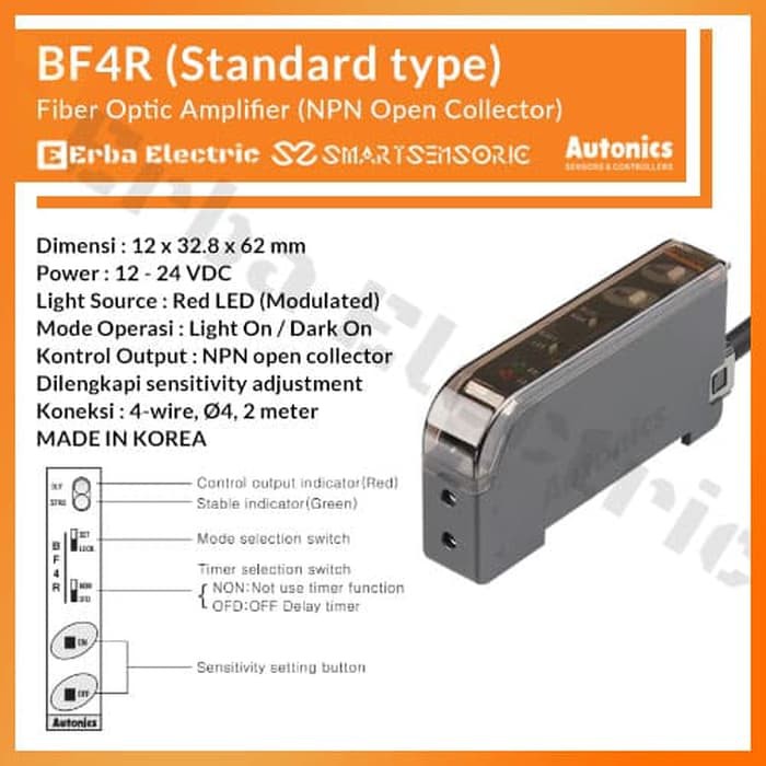 Jual Autonics BF4R Fiber Optic Sensor Amplifier BF4 Series 100% Ori ...