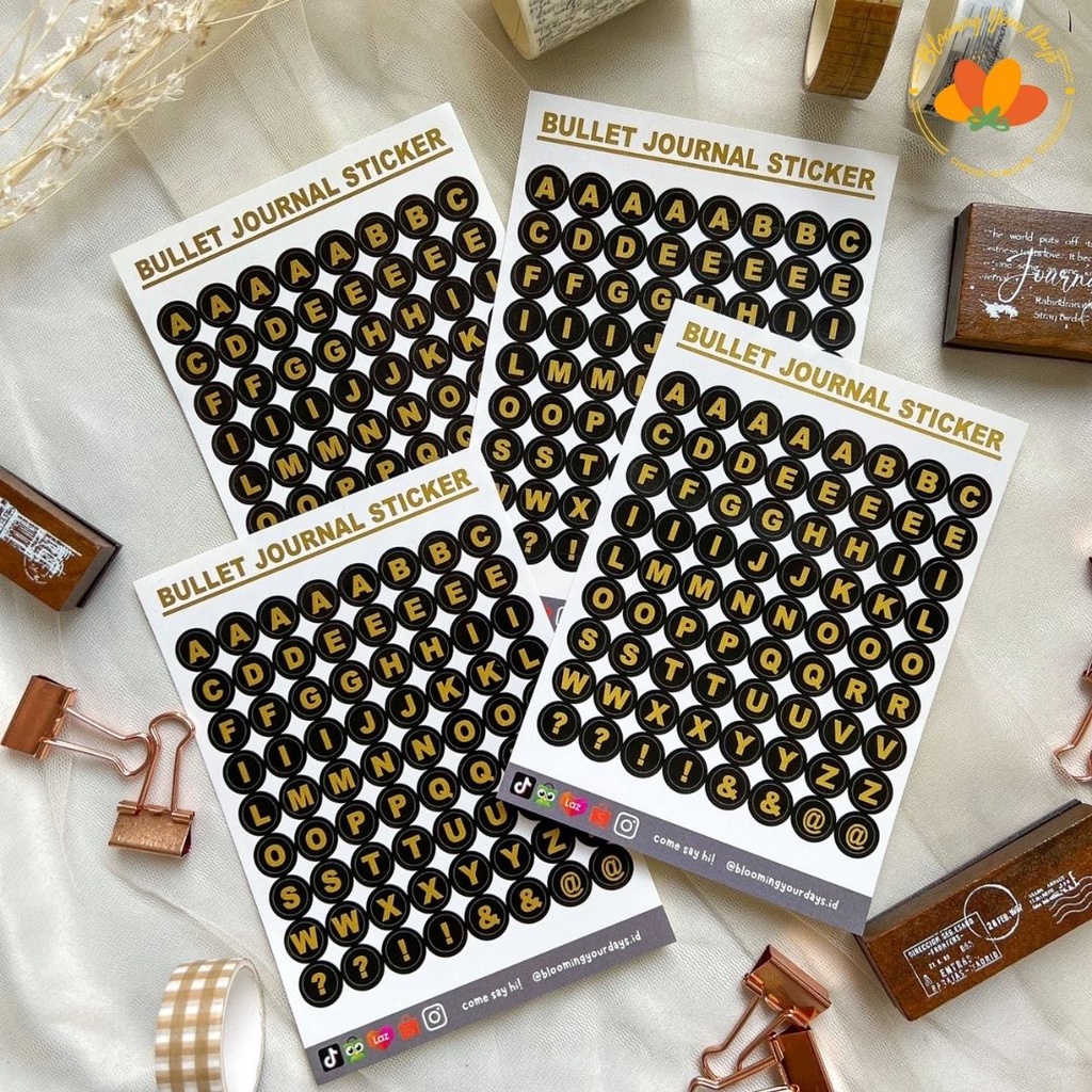 Jual Bloomingyourdays Alphabet Sticker Gold stiker hitam putih emas ...