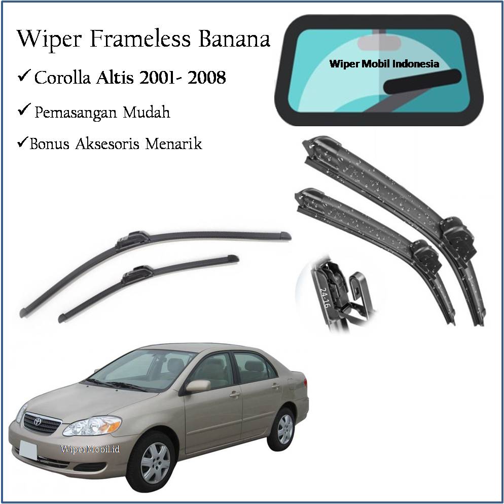 Jual Wiper Frameless Kaca Mobil Toyota Corolla ALTIS 2001 2002 2003 ...
