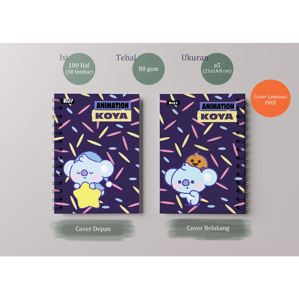 Jual Buku Jurnal notebook buku catatan jilid ring ukuran A5 desain BT21 KOYA bisa custom ...