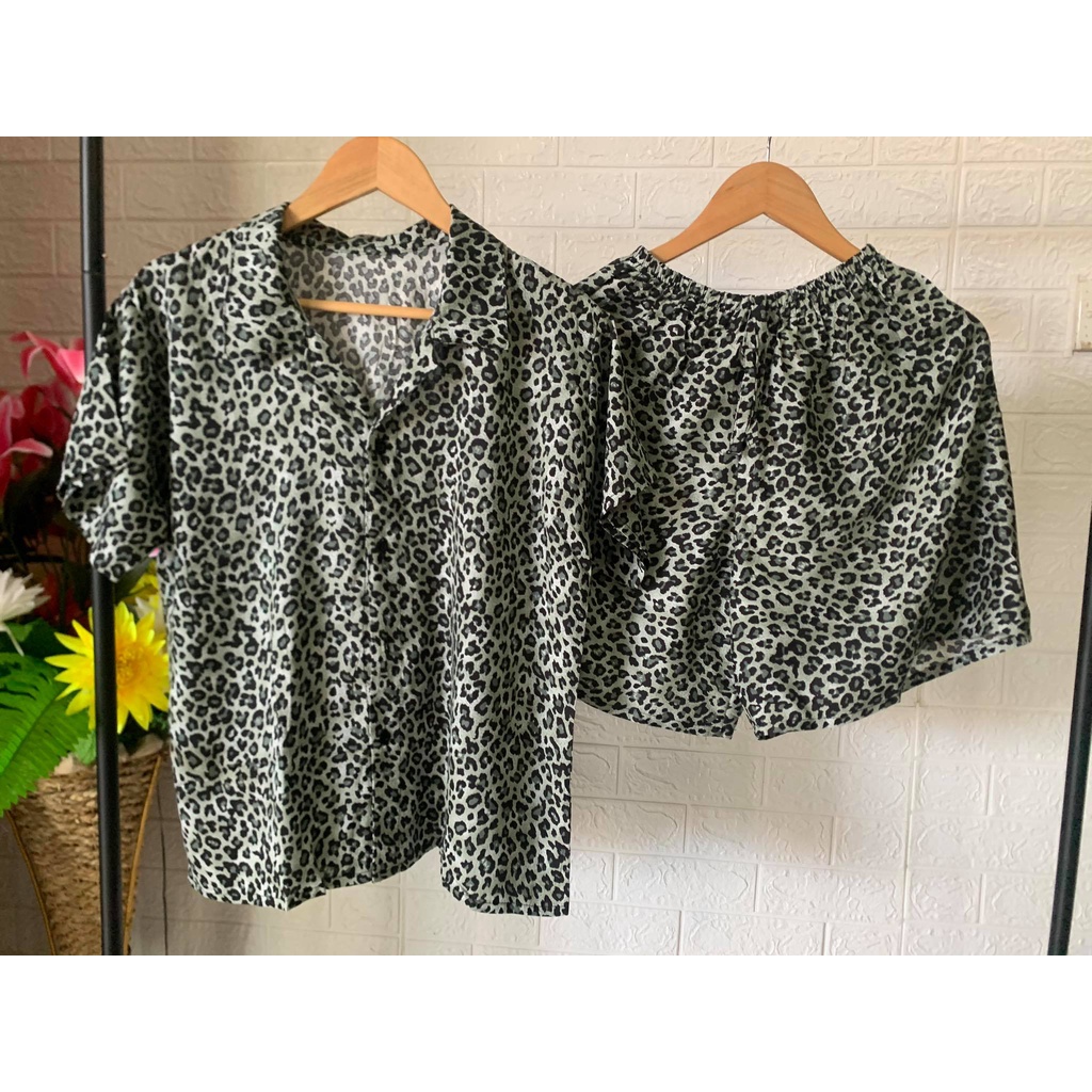 Jual One set Pyama motif macan baju Wanita leopard setelan rayon Bali ...
