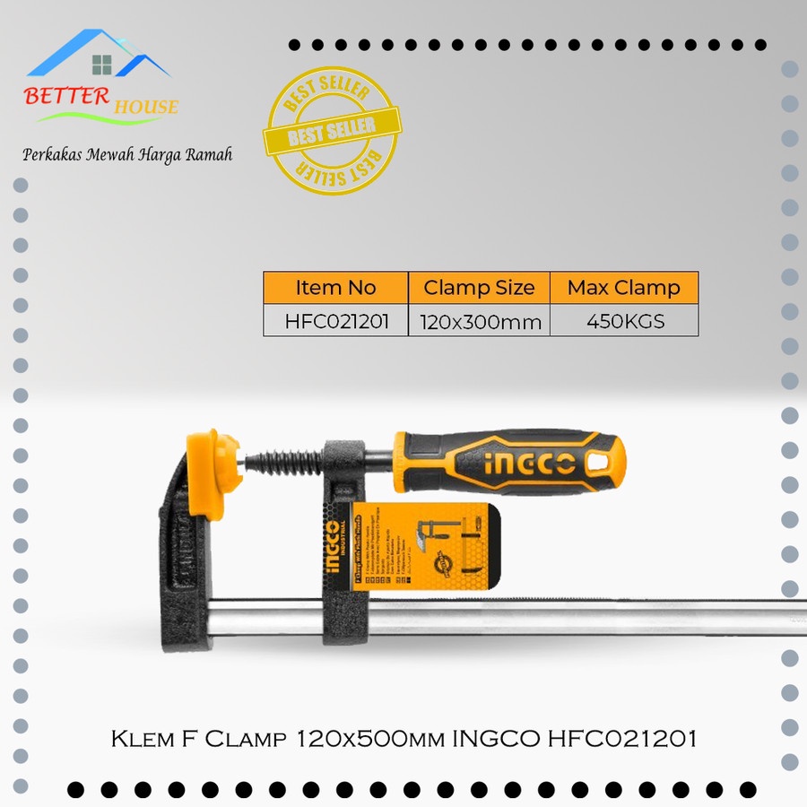 Jual Klem F Kayu Dan Kaca 120x300mm Ingco HFC021201 | Shopee Indonesia