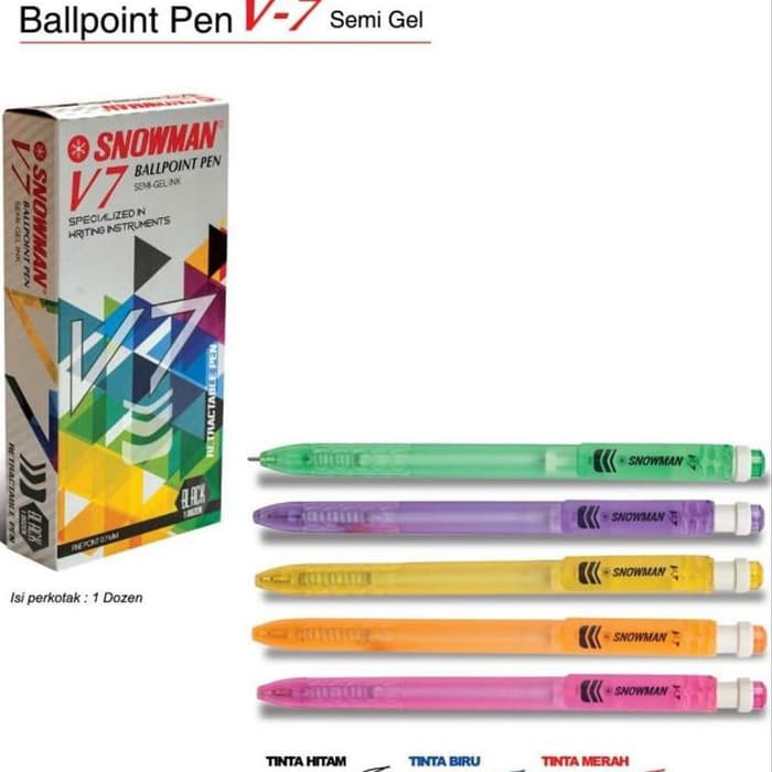 Jual Pulpen / Ballpoint Snowman V-7 (12pcs) | Shopee Indonesia