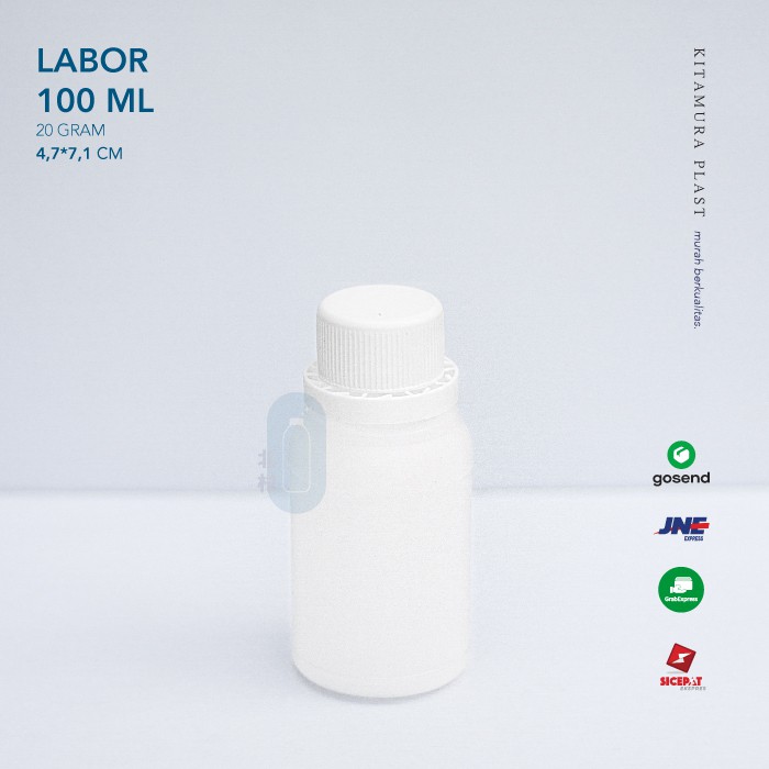 Jual Botol Labor 100 mL Bahan HDPE dgn SEGEL dan PLUG. Minimal 15 Pcs ...