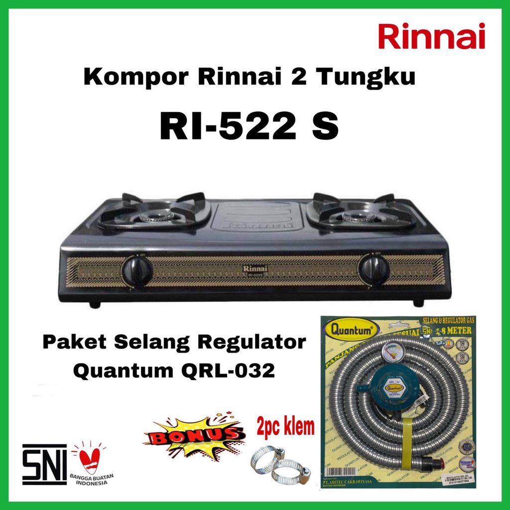 Jual Paket Kompor Gas Rinnai 2 Tungku RI 522S Bonus Selang Regulator ...