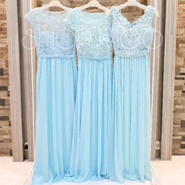 Jual Baby Blue - Longdress gaun pesta brukat / night gown / bridesmaid ...