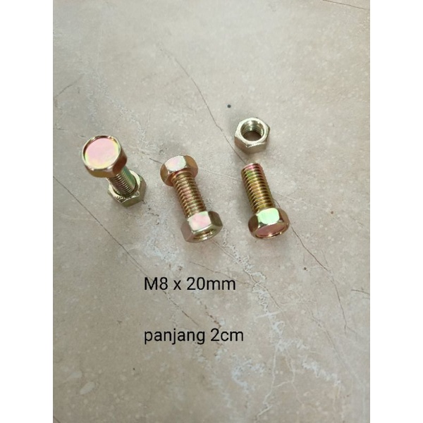 Jual Baut mur hex M8 x 20mm/hexagonal baut mur kuning m8 x 20mm/1pcs ...