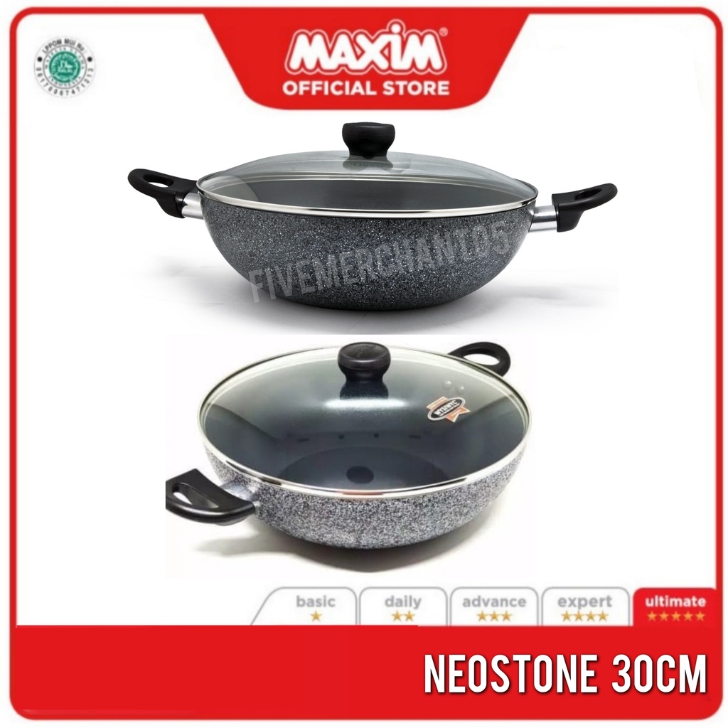 Jual Wajan Maxim Neostone Wok 30cm Tutup Kaca Ceramic Marble Anti ...