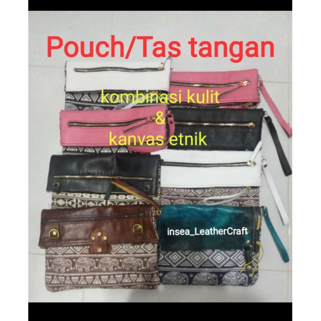 Jual Tas Tangan kulit asli kombinasi kanvas etnik | Shopee Indonesia