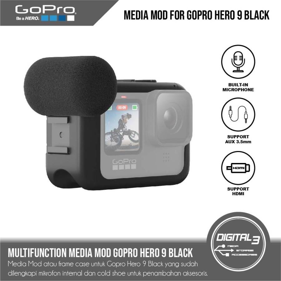 Jual GoPro Original Media Mod for Hero 9 / 10 / 11 / 12 Black (Frame ...
