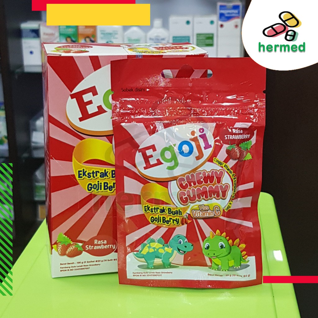 Jual Egoji Chewy Gummy Strawberry Sachet -- Ekstrak Goji Berry dan ...