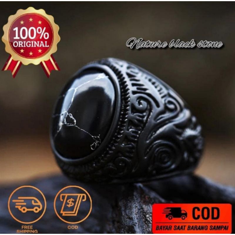 Jual [BISA COD] Cincin Pria Batu Akik Virus Hitam/Natural Black Stone ...