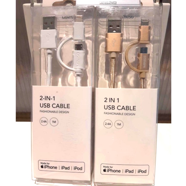 Jual 2in1 USB CABLE MINISO FOR IPHONE IPAD IPOD APPLE MICRO KABEL DATA ...