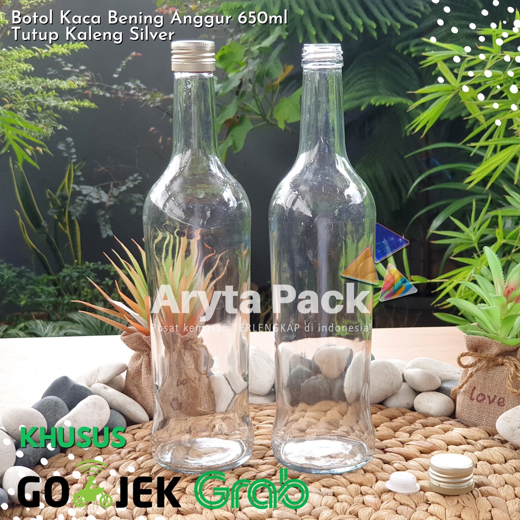 Jual Botol kaca bening 650ml anggur sirup minuman jus susu kopi tutup kaleng - second | Shopee ...
