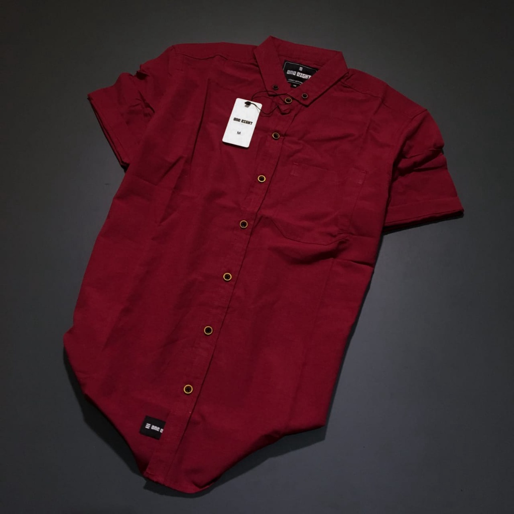 Jual Kemeja Polos Pria Lengan Pendek Premium Kemeja Merah Maroon ...