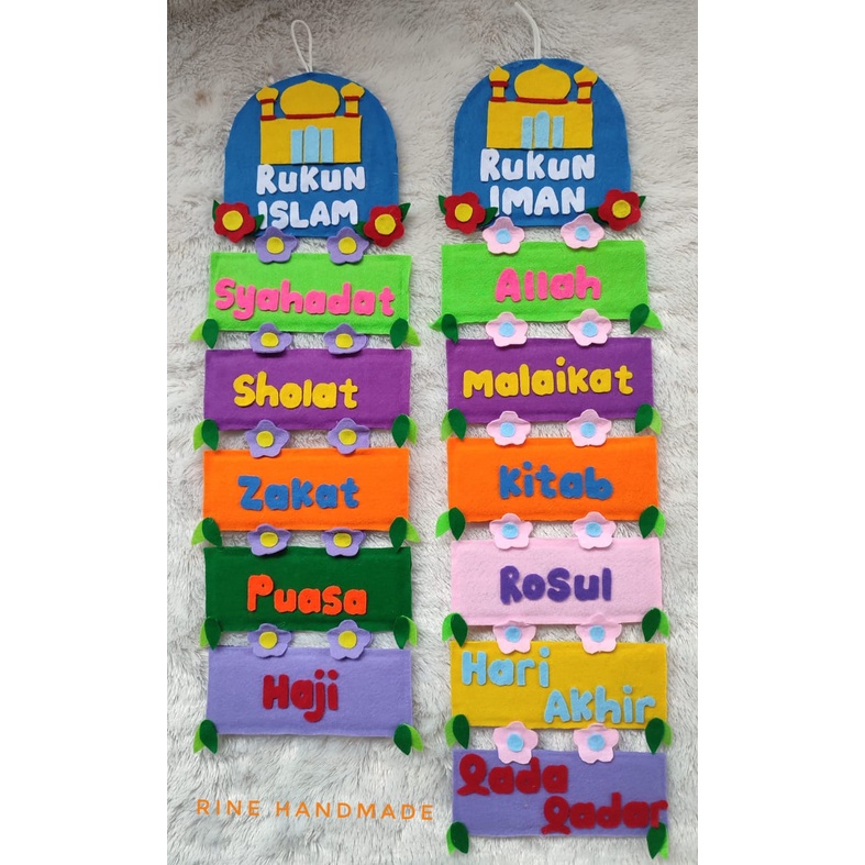 Jual Gantungan dinding hiasan kelas rukun iman dan islam bahan flanel | Shopee Indonesia