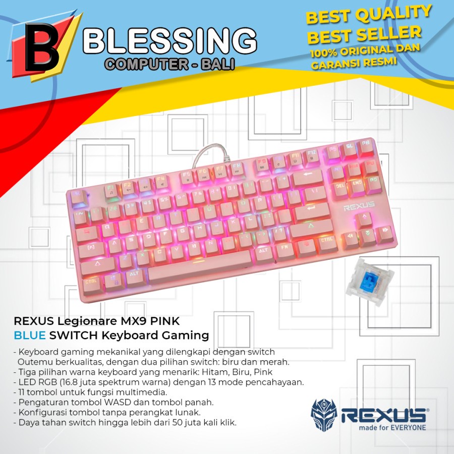 Jual REXUS Legionare MX9 PINK - BLUE Switch Keyboard Gaming | Shopee ...