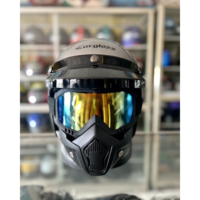 Jual HELM BOGO CARGLOS ORIGINAL WARNA SILVER GOGGLE MASK | Shopee Indonesia