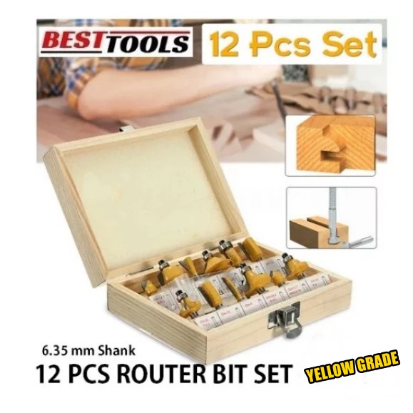 Jual Mata Profil Set 12pc BESTTOOLS Yellow Grade / Mata Router Bit Set ...