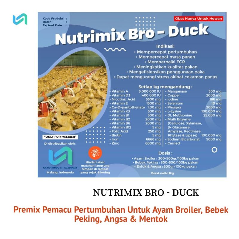 Jual Nutrimix Bro - Duck Premix Pemacu Produksi Ayam Broiler, Bebek ... Jual Nutrimix Bro - Duck Premix Pemacu Produksi Ayam Broiler, Bebek ...