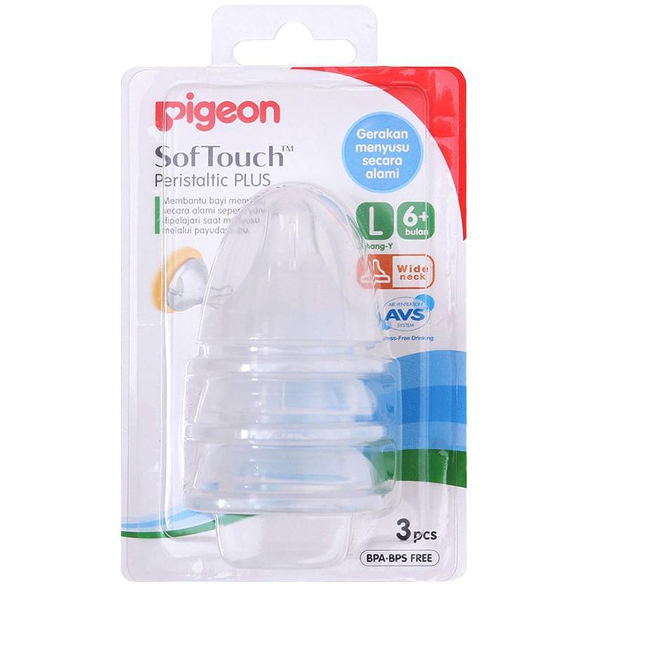 Jual Paling Popular Pigeon SofTouch Peristaltic Plus Nipple Dot Wide Neck L 3 Pcs Blister 6 ...