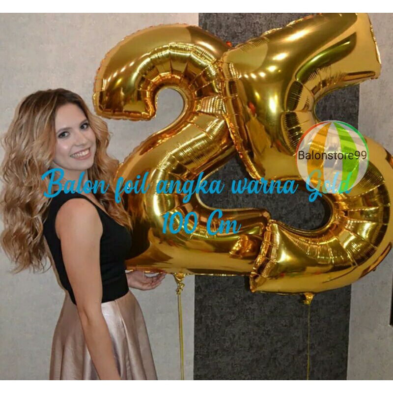 Jual Balon foil angka 100 cm Gold / balon angka jumbo | Shopee Indonesia