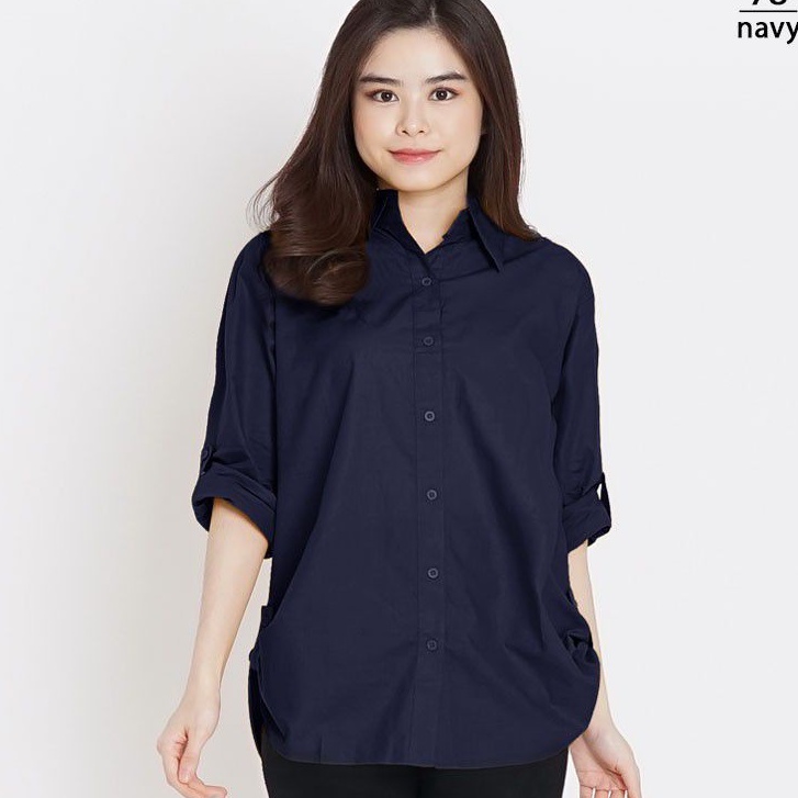 Jual Kemeja Rayon Biru Navy Kemeja Wanita Cantik Bahan Rayon Adem ...