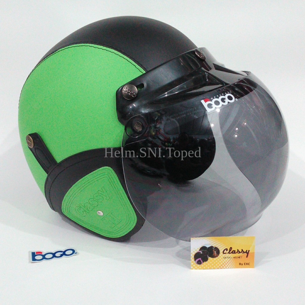 Jual HM-2373 Helm Bogo Retro Kulit Warna Hijau Lime Hitam Klasik Sudah ...