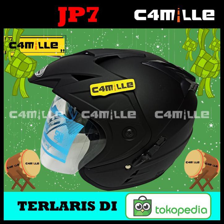 Jual Helm Duke Solid Black Doff Double Visor Half Face Murah Sni ...