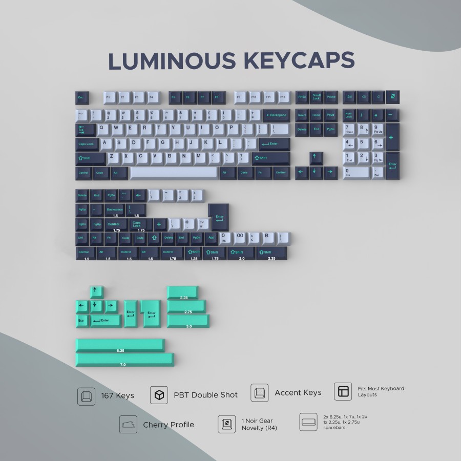 Jual Noir Luminous Cherry Profile PBT DBS Keycaps Mechanical Keyboard ...