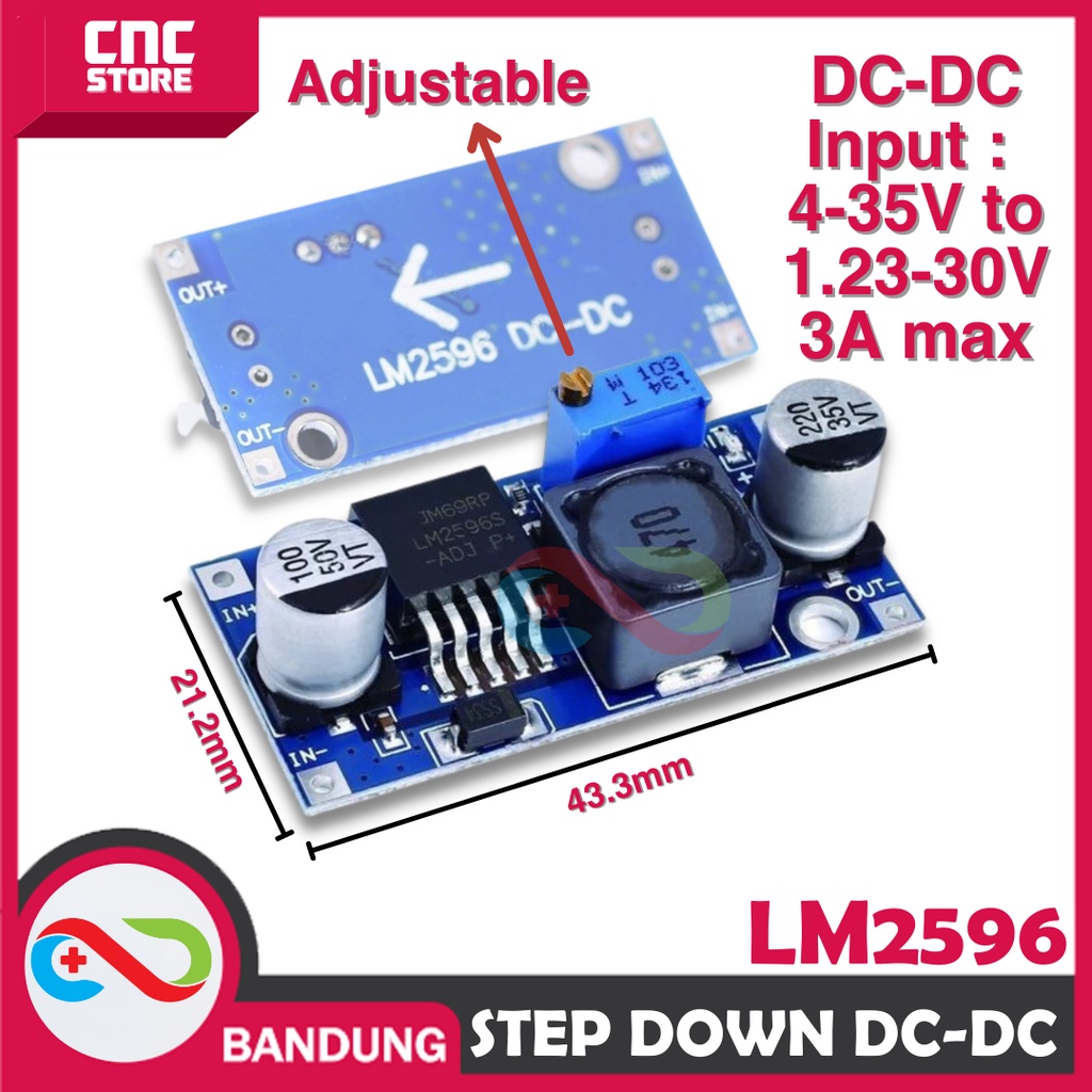 Jual LM2596 DC-DC ADJUSTABLE STEP DOWN POWER SUPPLY 4.5-35V to 1.25-30V | Shopee Indonesia