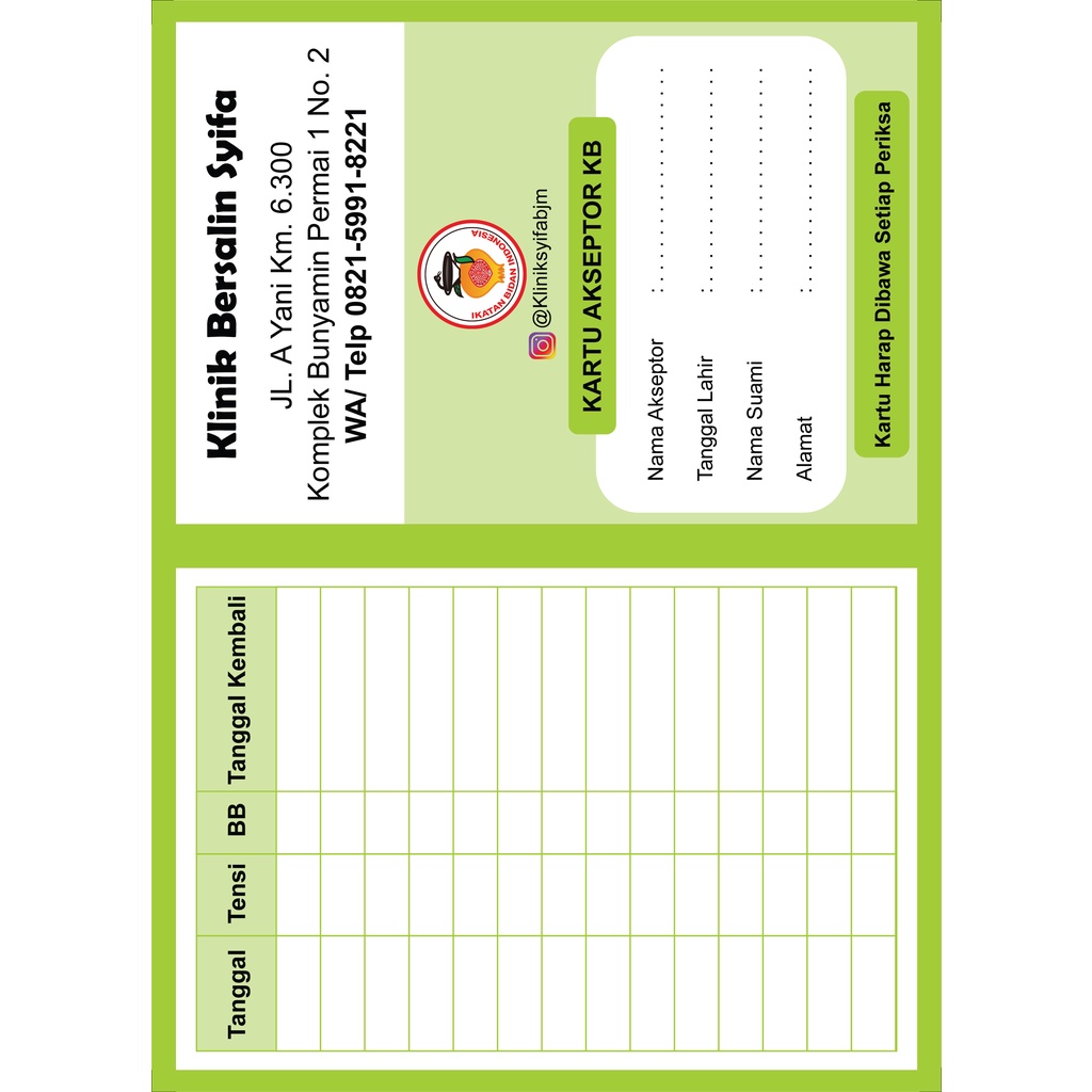 Jual Kartu Akseptor KB - Kartu KB - Buku KB - KB - Bisa Custom - Kartu ...