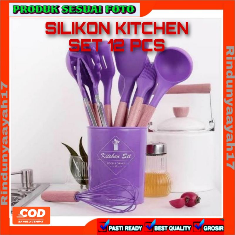 Jual [RA] SILIKON KITCHEN SET UTENSIL 12 PCS SPATULA SUTIL ALAT DAPUR ...