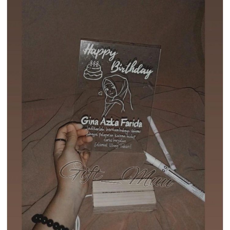 Jual acrylic custom LED gift birthday wisuda wedding anniversary kado ...