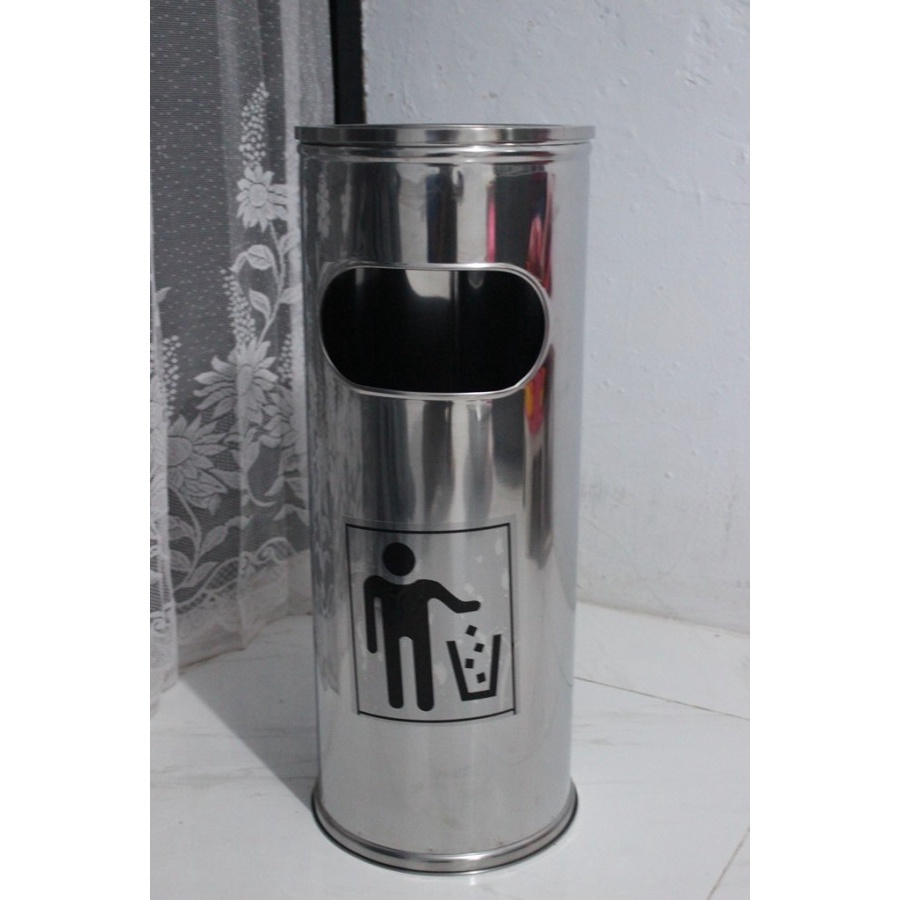Jual tempat sampah tabung stainless steel tipis plus asbak mall kantor ...